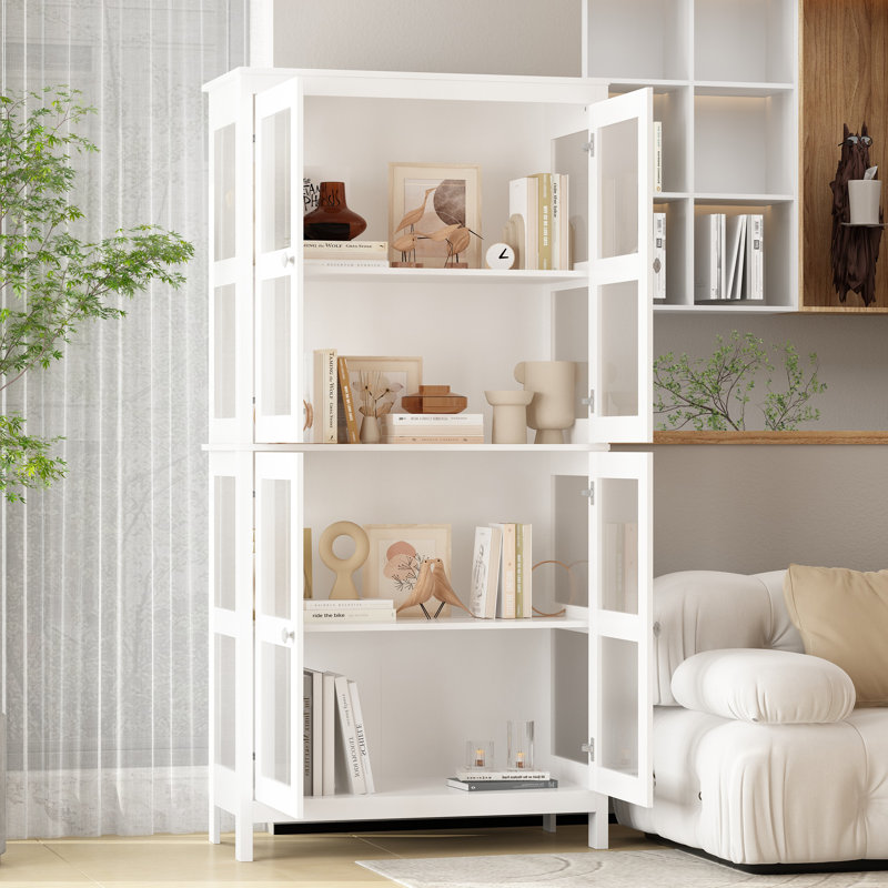 Latitude Run® 35.4'' W 4-Layer Bookcase With Transparent Doors | Wayfair